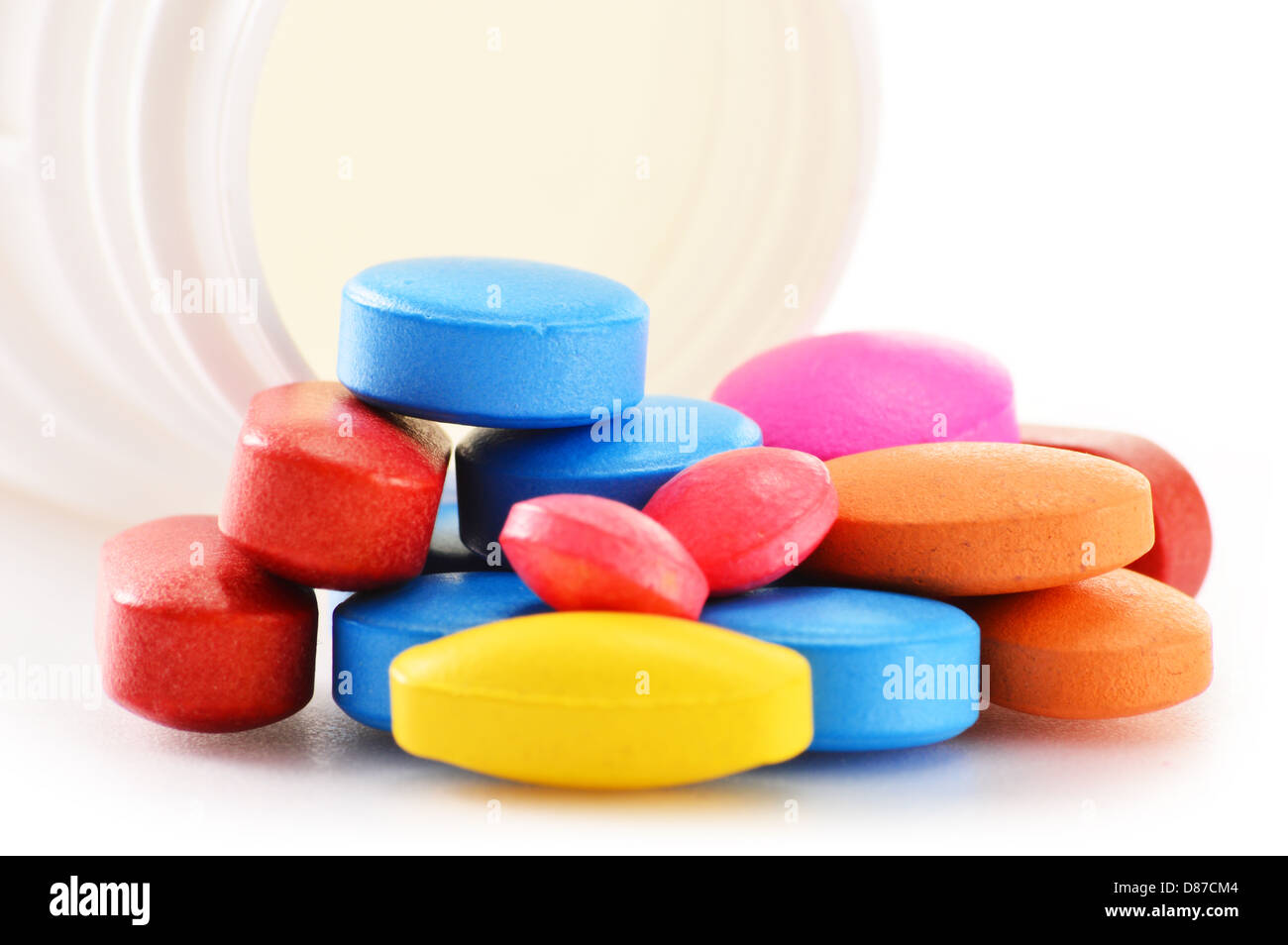 Composition with drug pills isolated on white background Stock Photo ...