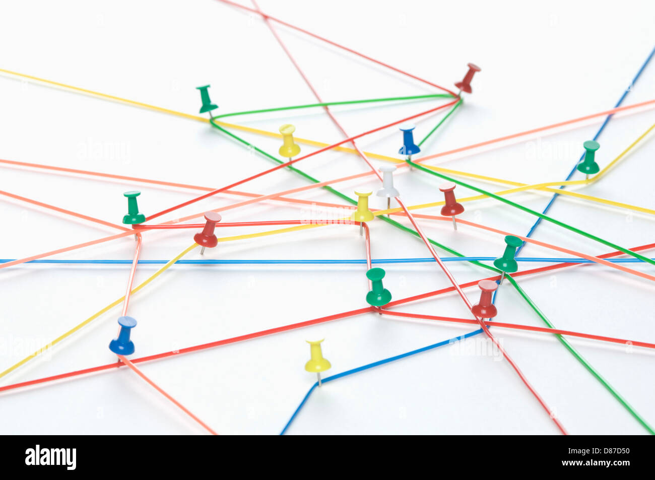 Network with pins on white background, close up Stock Photo - Alamy