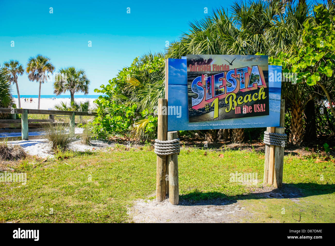 Siesta Beach Publicity Sign Florida Stock Photo - Alamy
