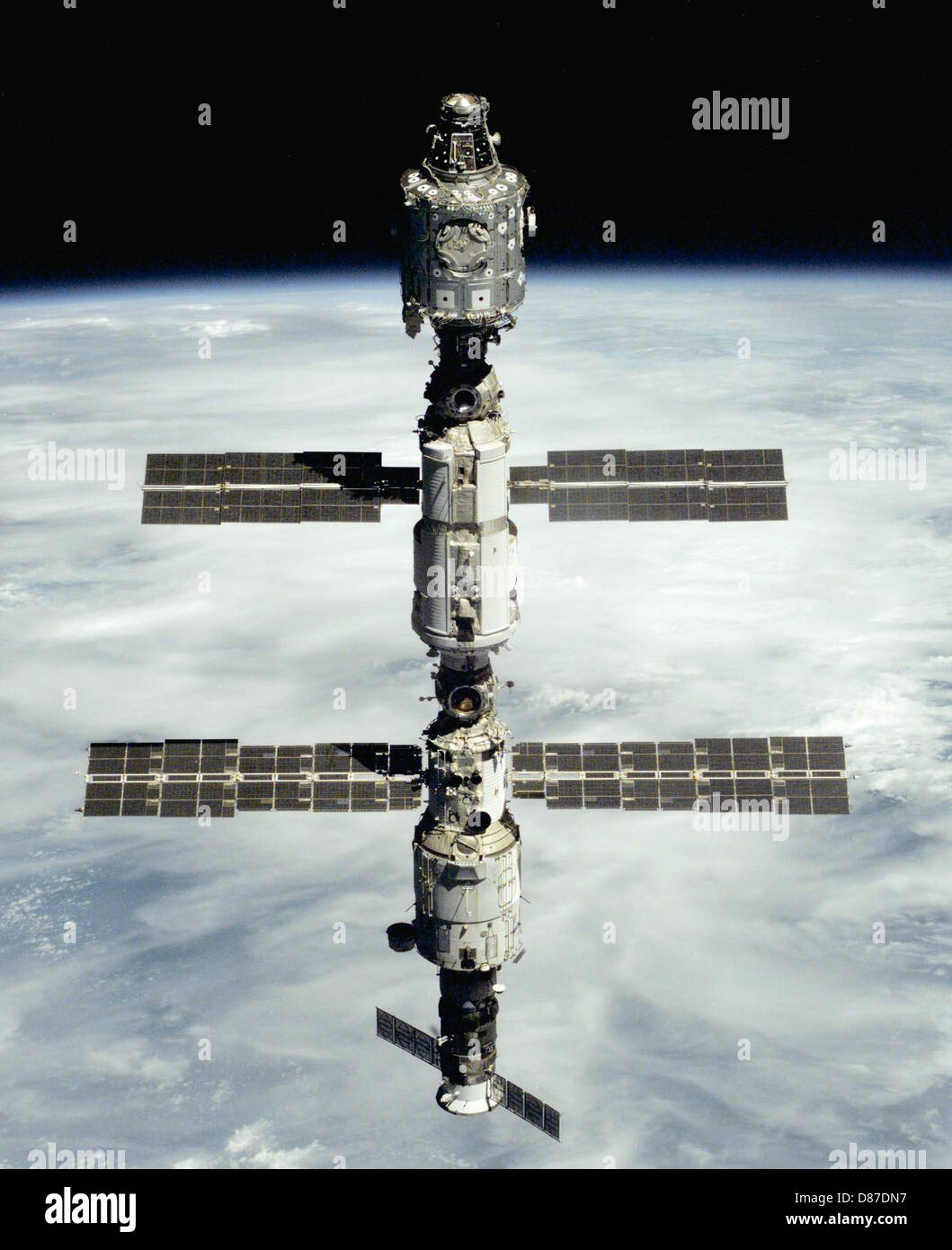 The image shows the Unity, Zarya, and Zvezda modules of the ...