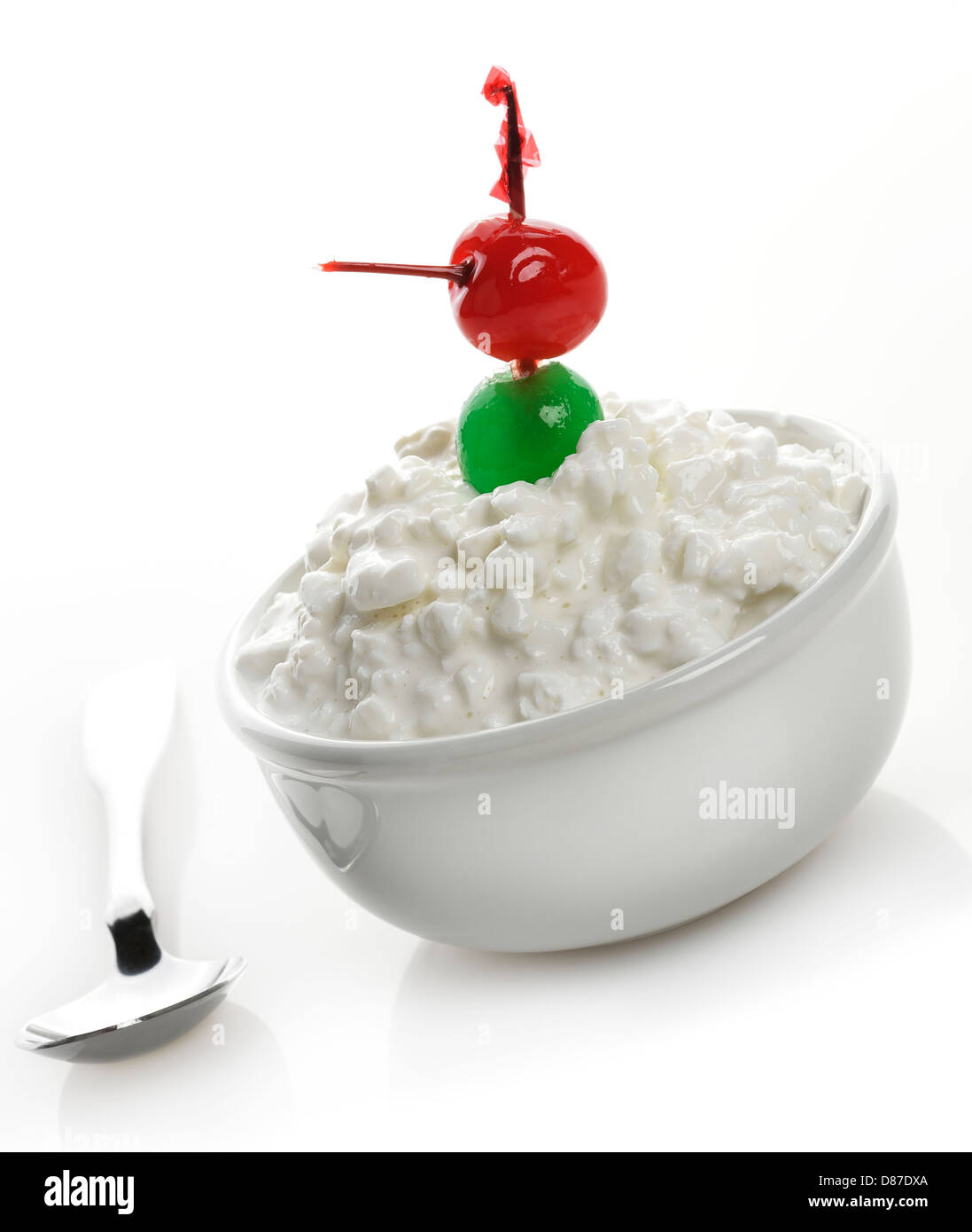 Cottage Cheese With Cherries In A White Bowl Stock Photo - Alamy