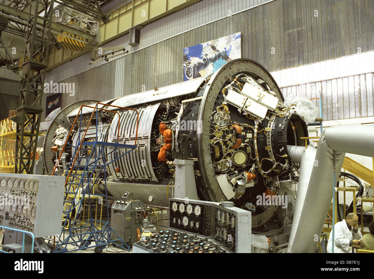 The Zarya Functional Cargo Block (FGB) is seen during its assembly at ...