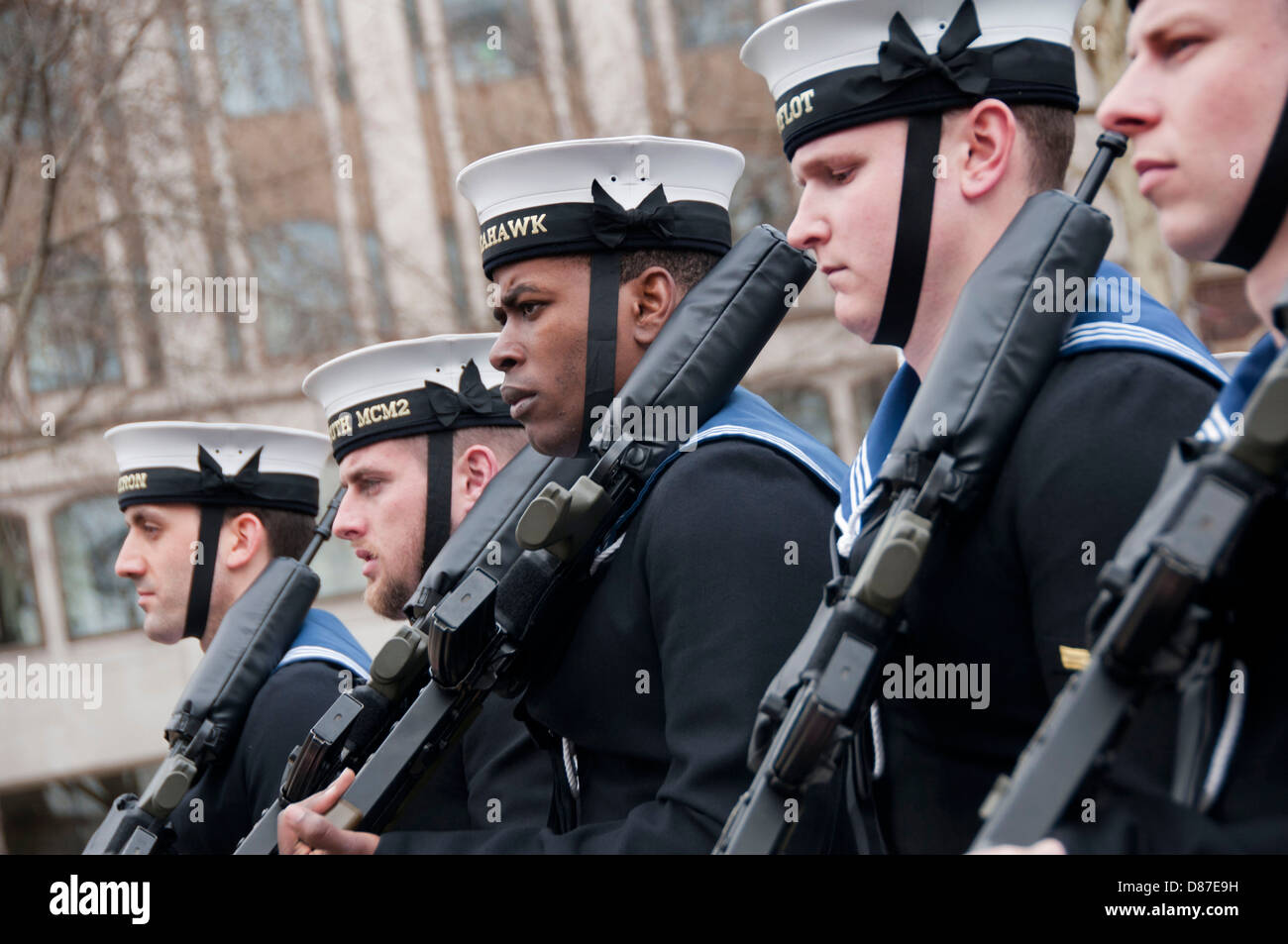 Members of Royal Navy Armed forces march down stand London during ...