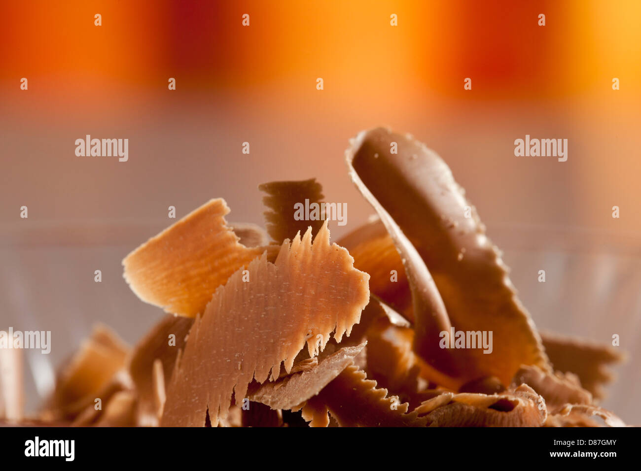 Brown chocolate flakes, close up Stock Photo - Alamy