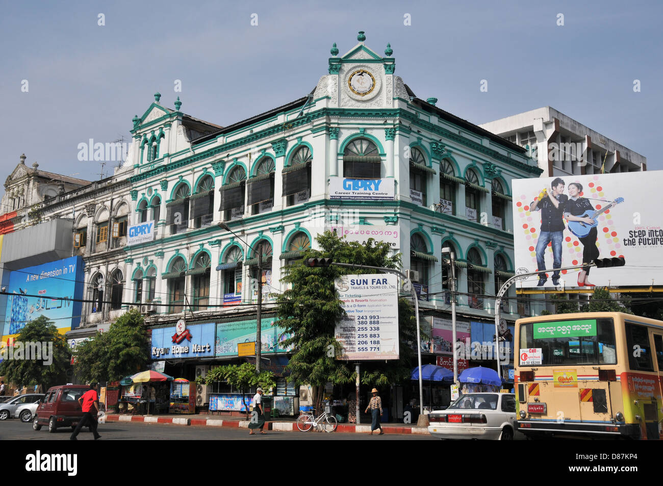 street scene colonial building Kyaw Business Group Yangon Myanmar Stock ...