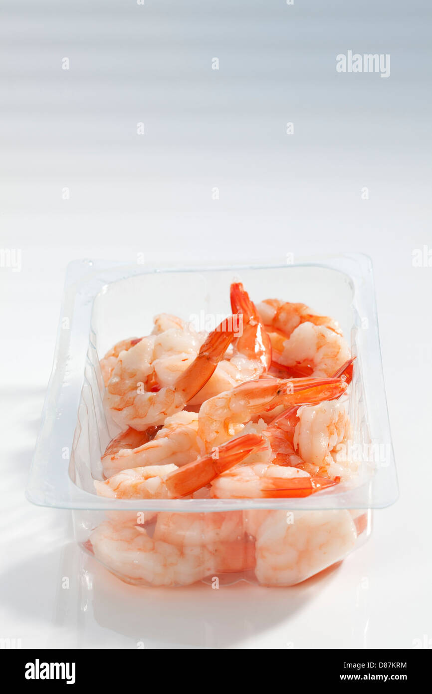 Prawns in plastic container, close up Stock Photo - Alamy