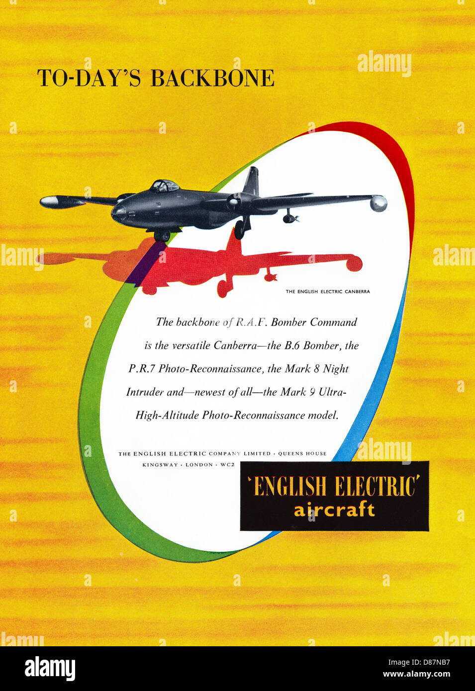 Advert for CANBERRA BOMBER built by ENGLISH ELECTRIC for the RAF ...