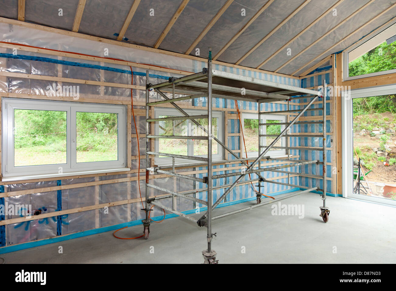 Europe, Germany, Rhineland Palatinate, Scaffold for house building ...