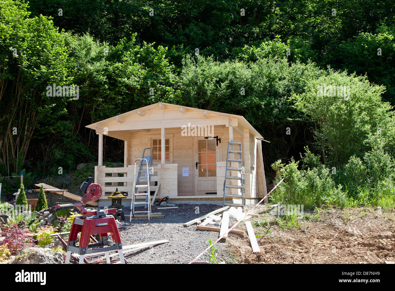 Europe, Germany, Rhineland Palatinate, Construction of garden shed ...