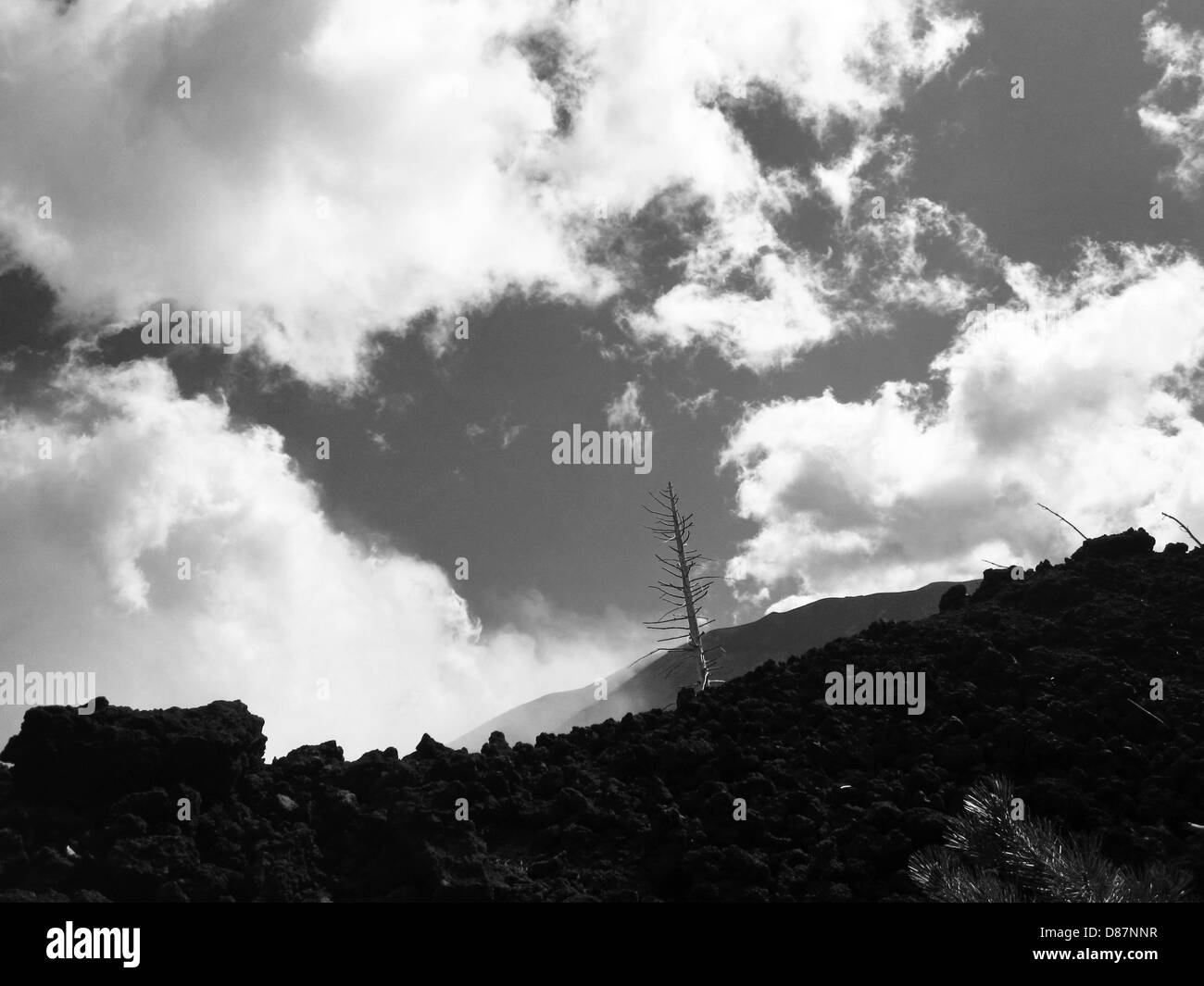 Clouds on volcano mount Black and White Stock Photos & Images - Alamy