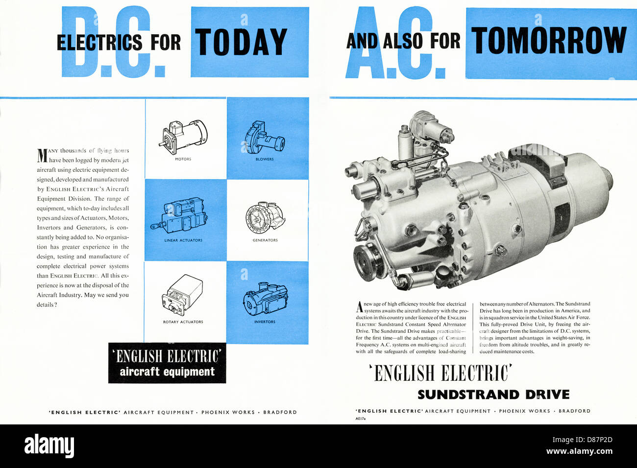 Double page advert for ENGLISH ELECTRIC sundstrand drive aircraft ...
