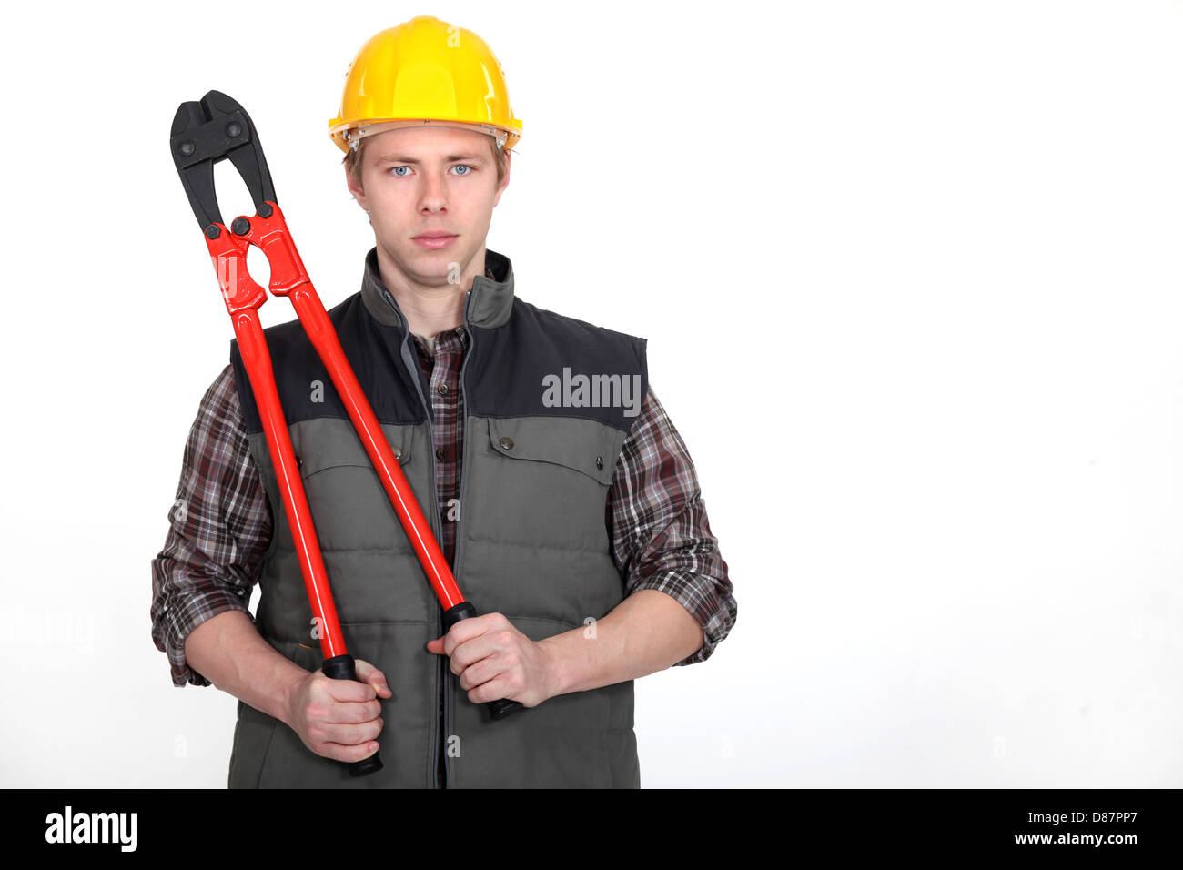 craftsman holding a huge spanner Stock Photo - Alamy