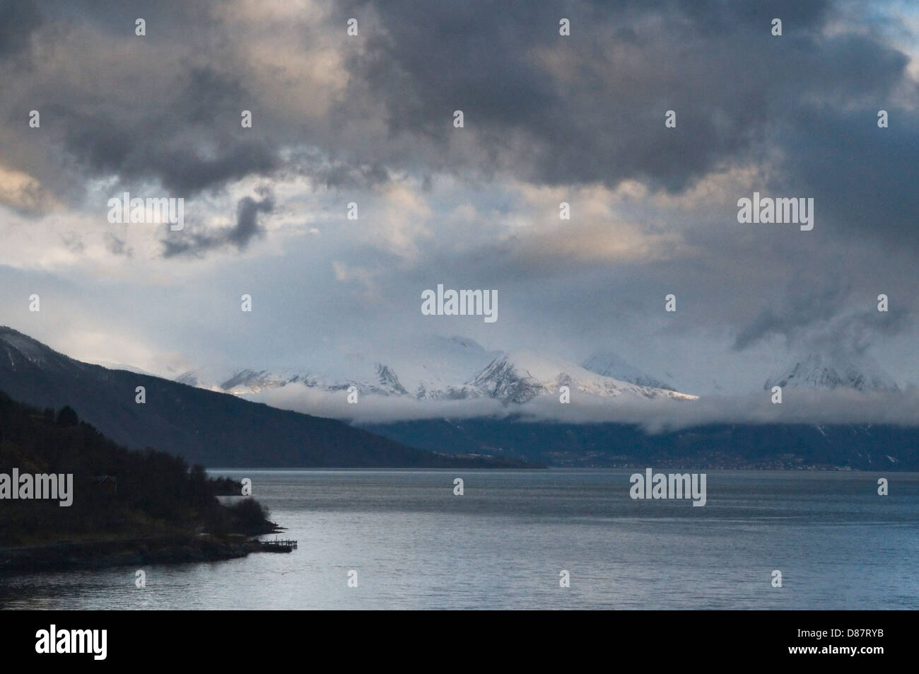 snow over the fjord Stock Photo - Alamy