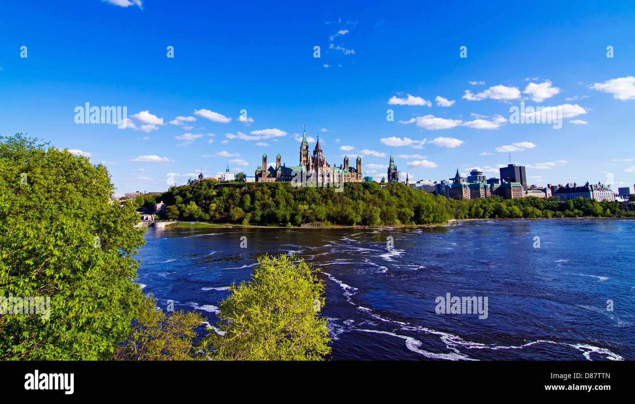 Parliament Hill in Ottawa, Ontario, Canada. View from Alexandra Bridge ...