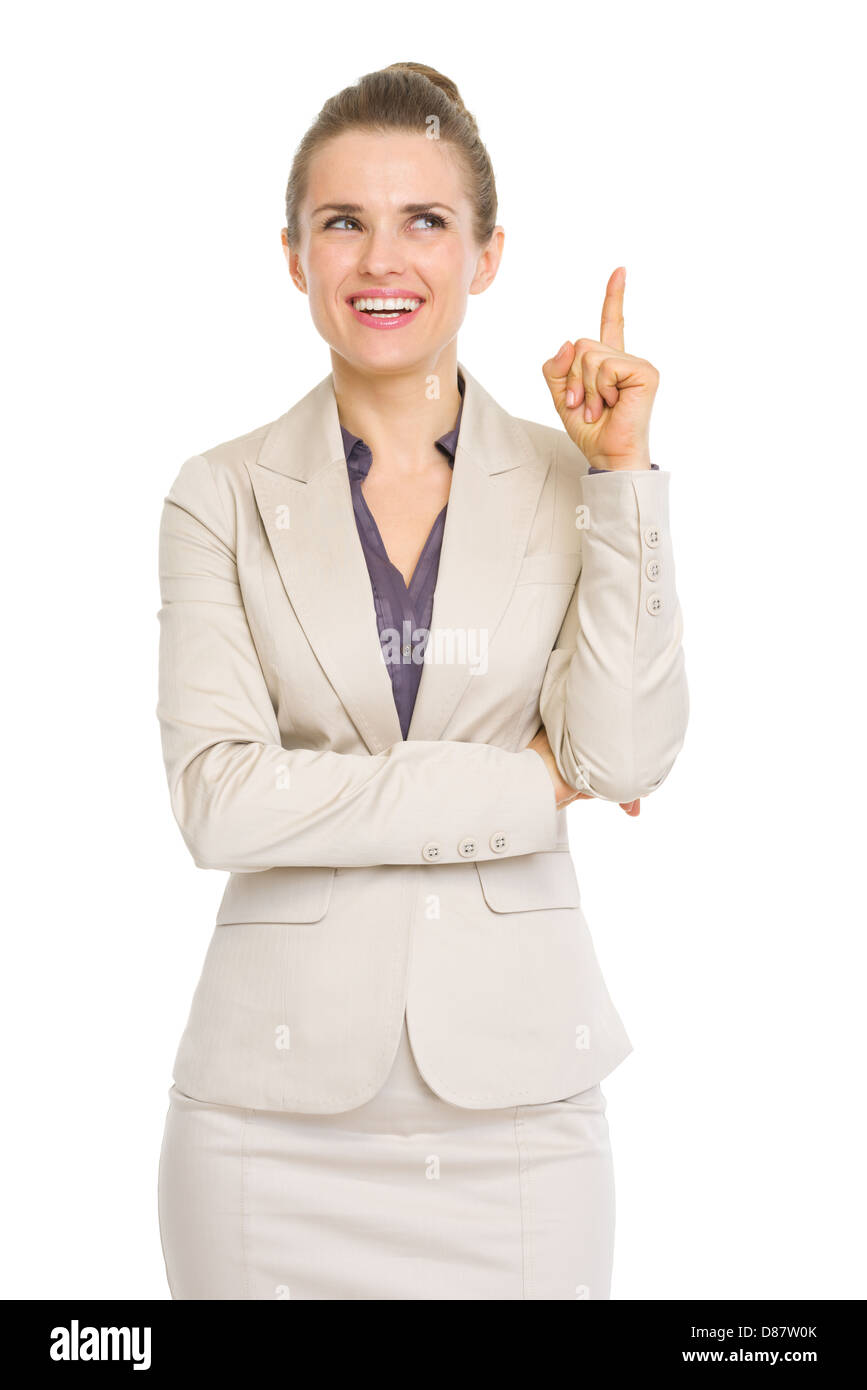 Happy business woman got idea Stock Photo - Alamy