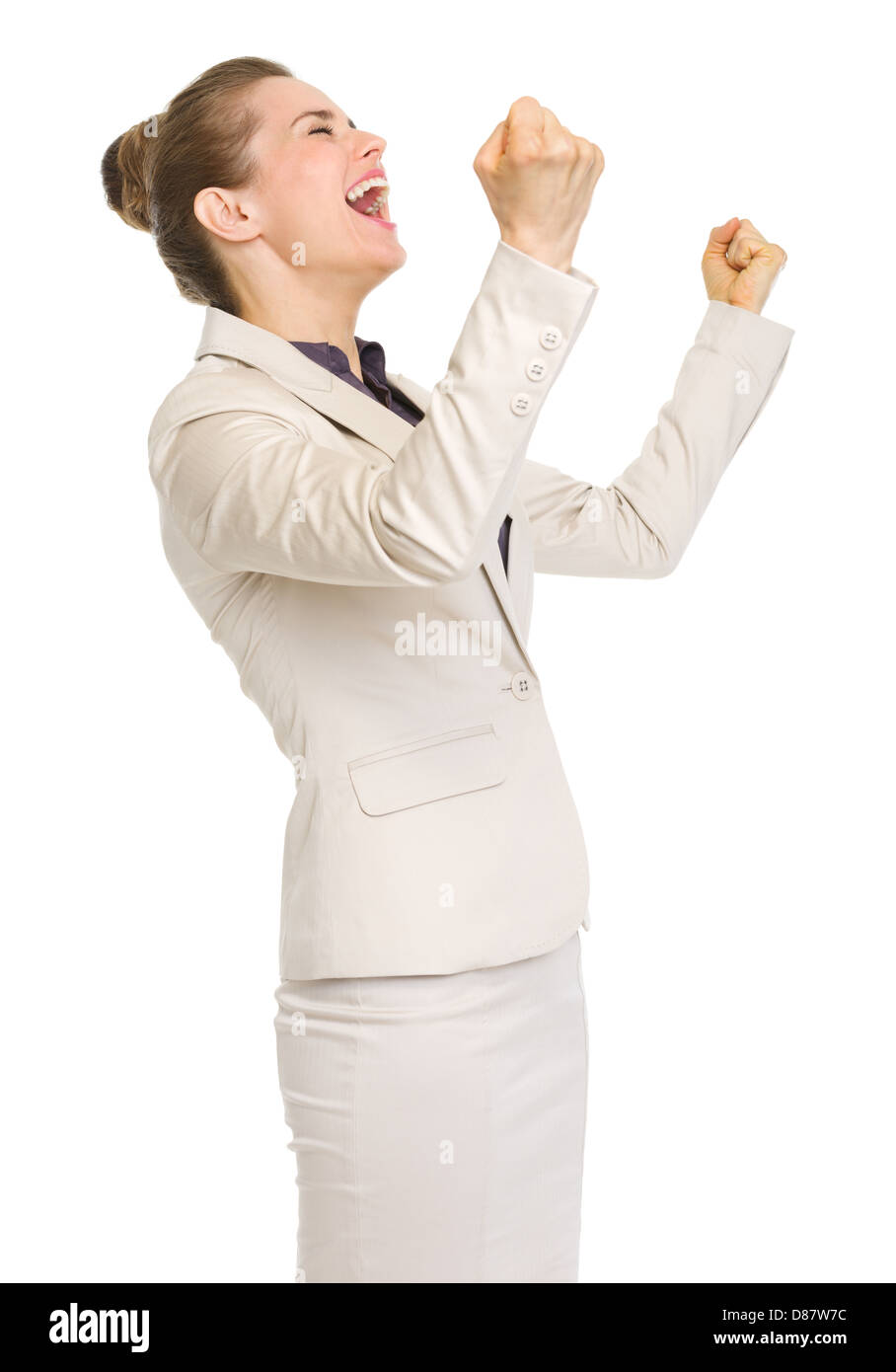 Happy business woman rejoicing success Stock Photo - Alamy