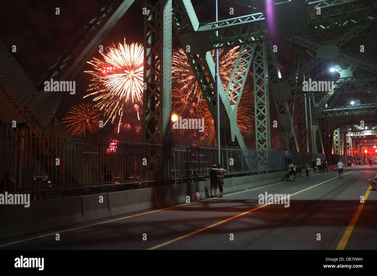 Fireworks from La Ronde amusement park seen from the Jacques Cartier ...