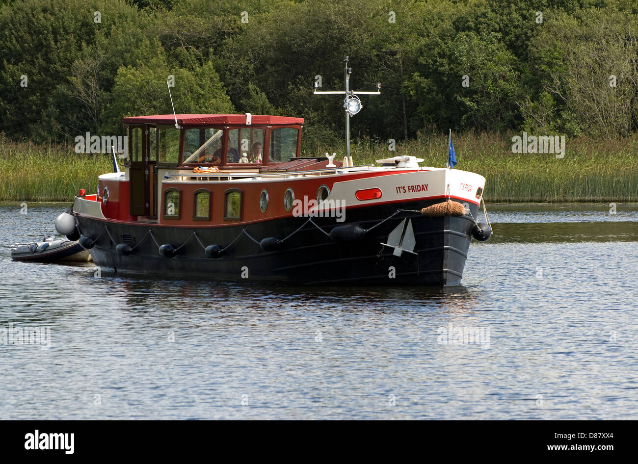 Barge maneuvering in Crom Estate Landing Jetty, Upper Lough Erne ...