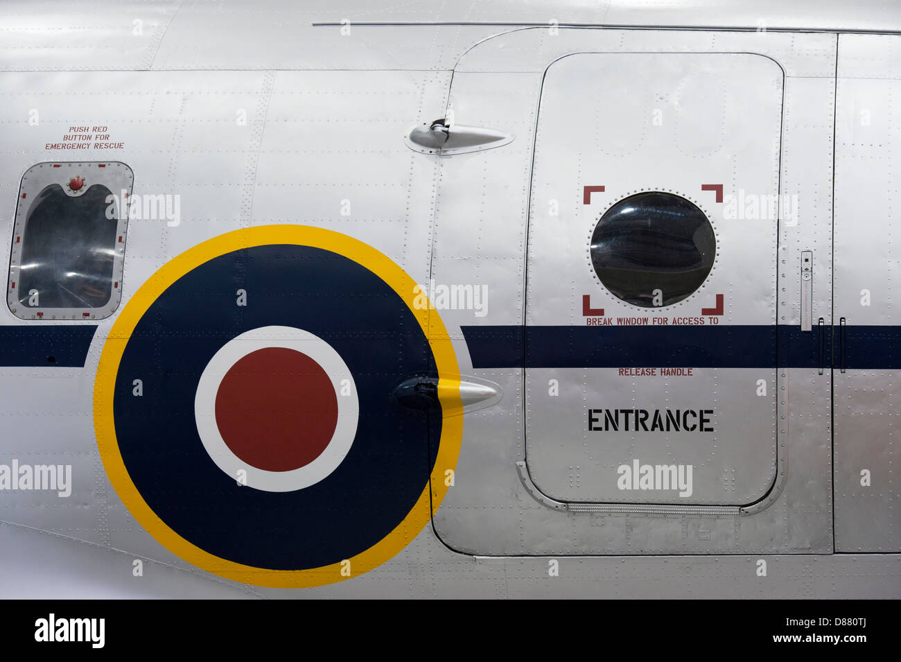 emergency door and royal air force roundel on side of airplane Stock ...