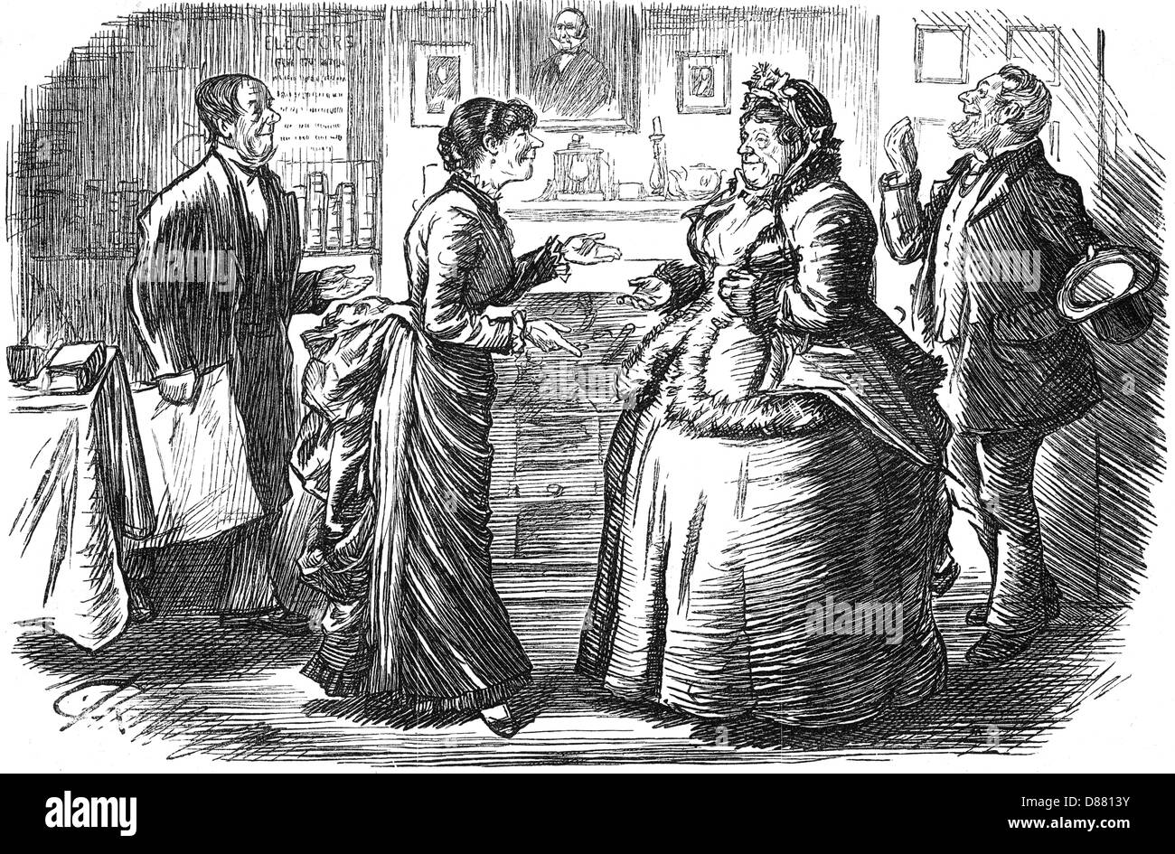 Cartoon, new working class MP and his wife Stock Photo - Alamy