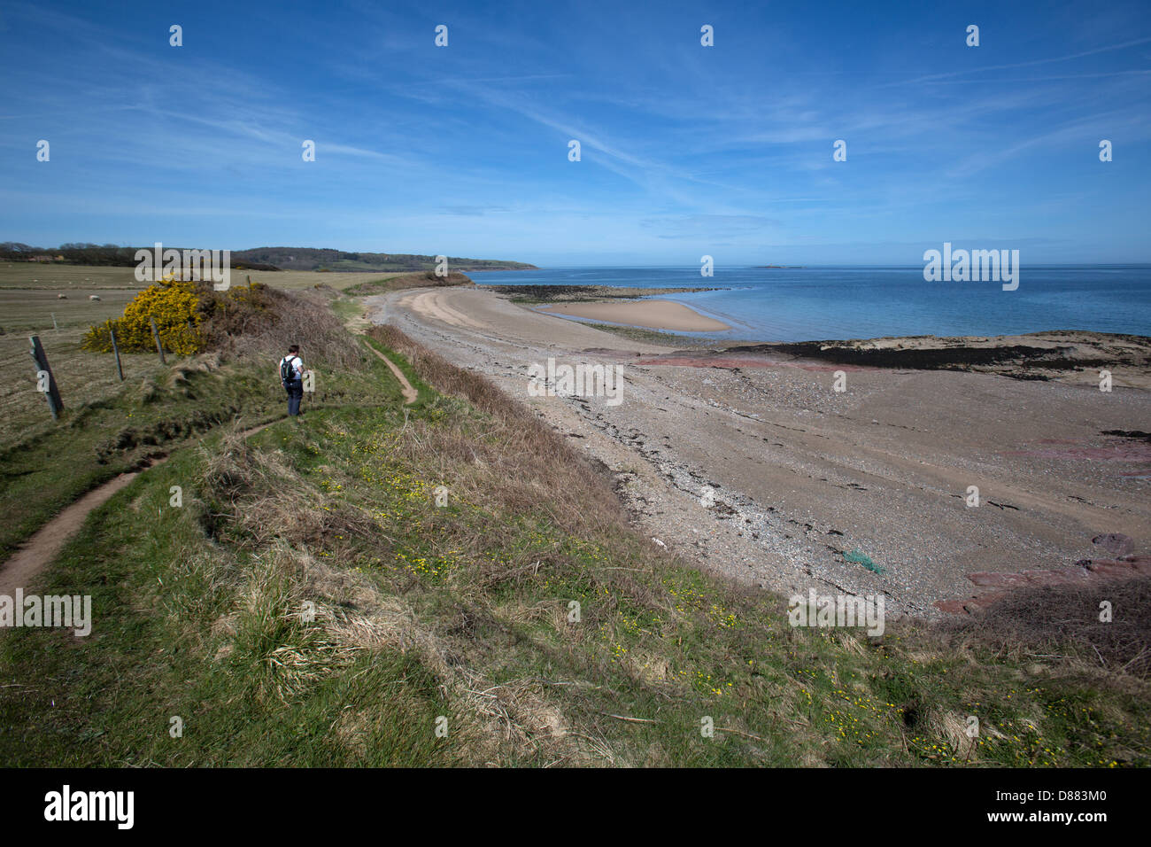 The Wales Coastal Path in North Wales. Picturesque view of a lady ...