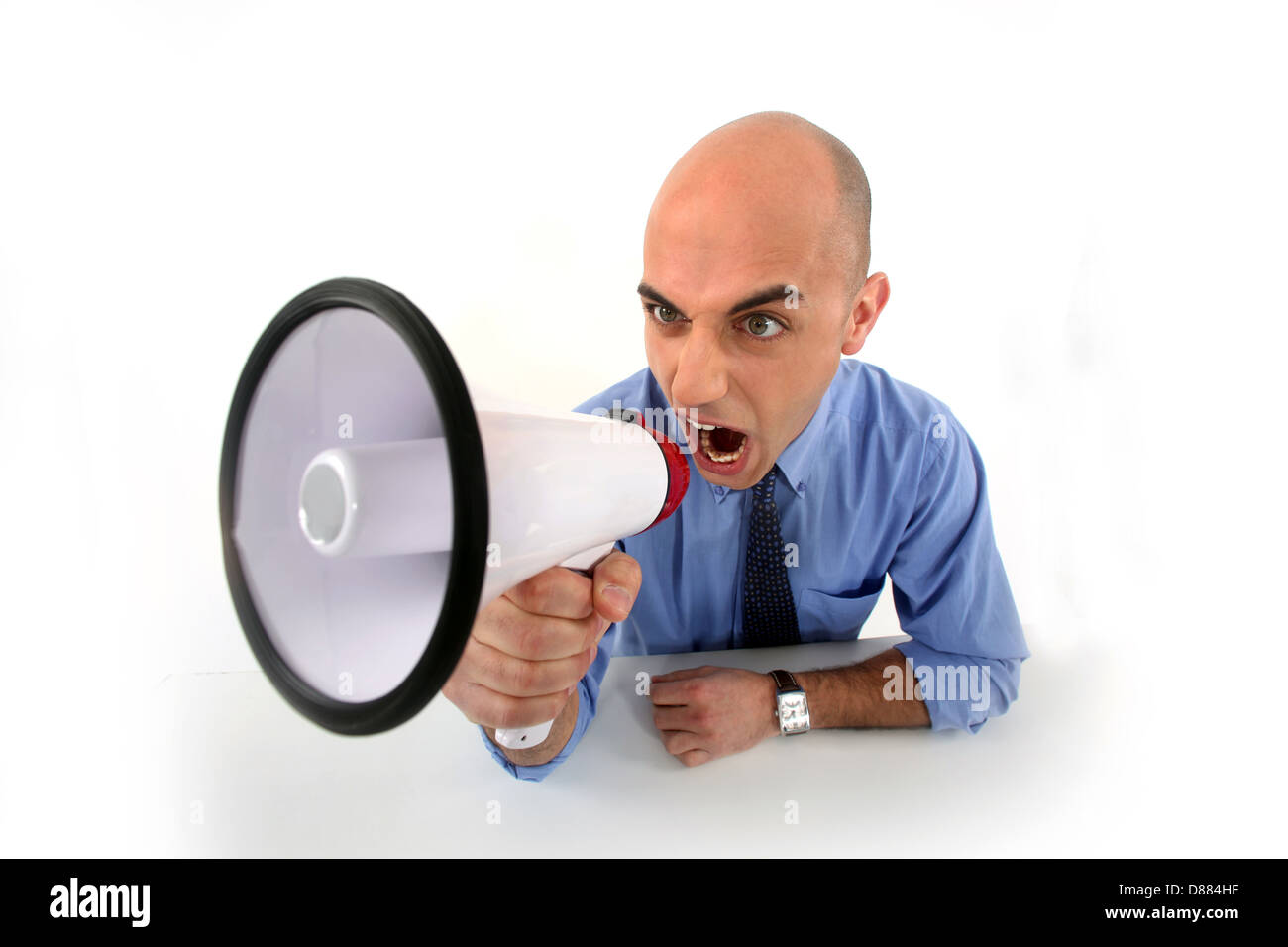 angry businessman shouting in loudspeaker Stock Photo - Alamy