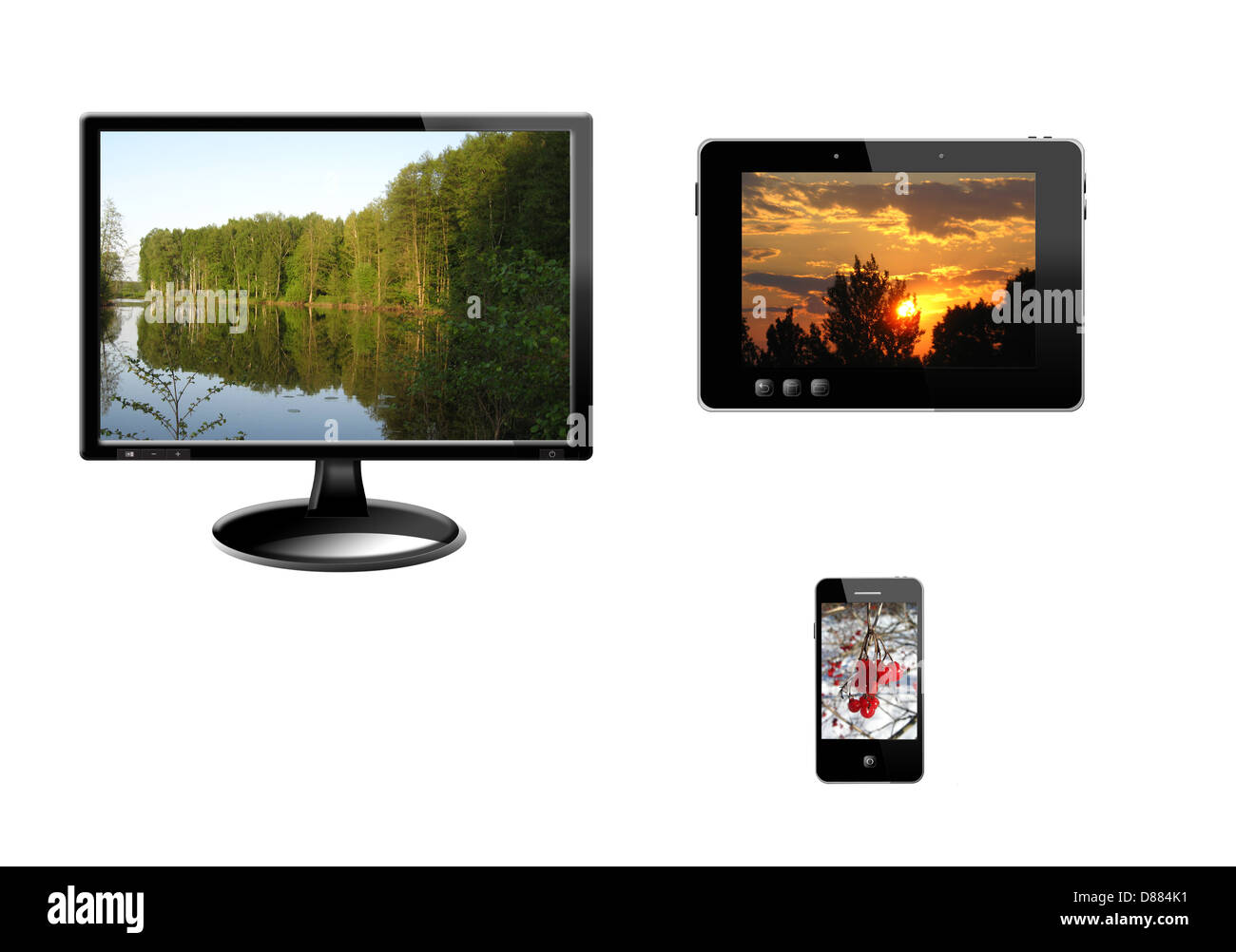 illustration of black tablet monitor and modern mobile phone isolated ...