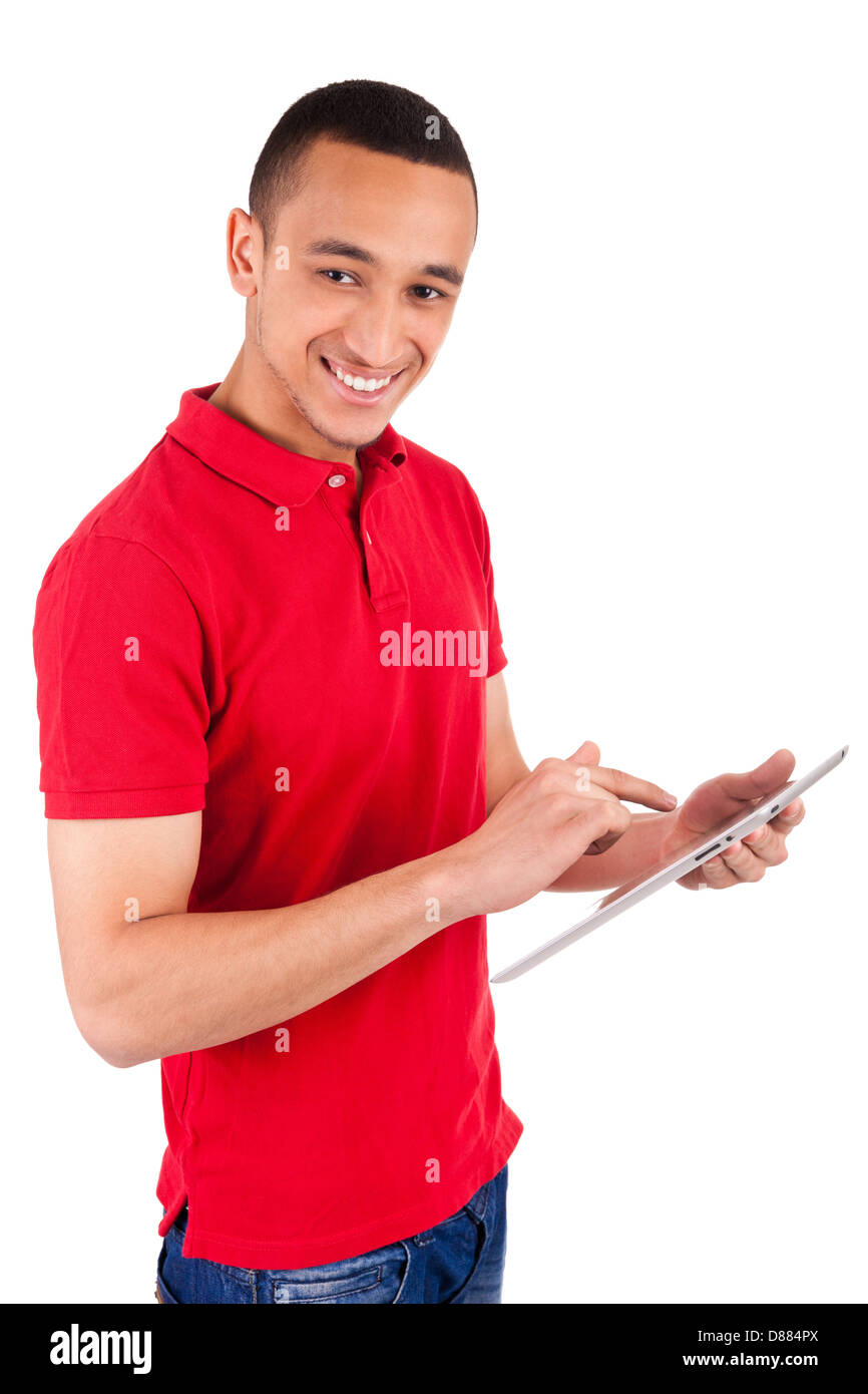 Happy African American College Student Working on Touch Stock Photo - Alamy