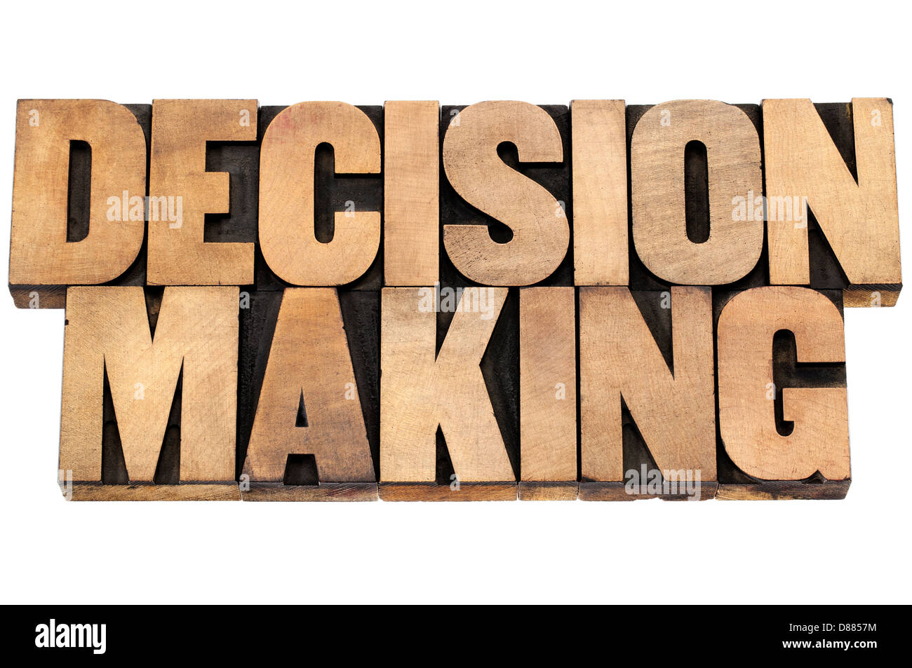 decision making - isolated text in letterpress wood type printing ...