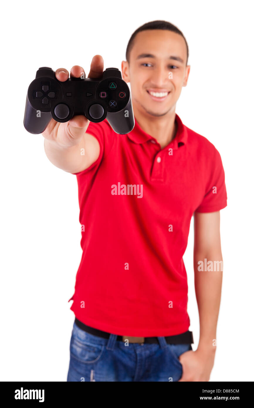 young african using a gaming console isolated Stock Photo - Alamy