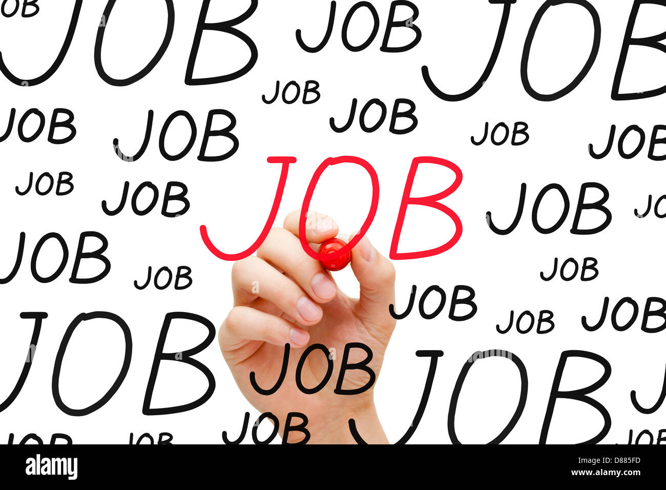 Hand writing Job with red marker on transparent wipe board Stock Photo ...