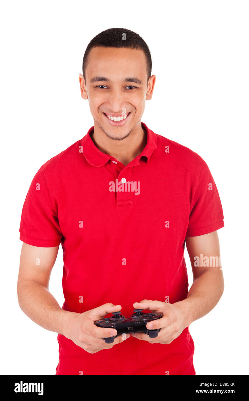 young african using a gaming console isolated Stock Photo - Alamy