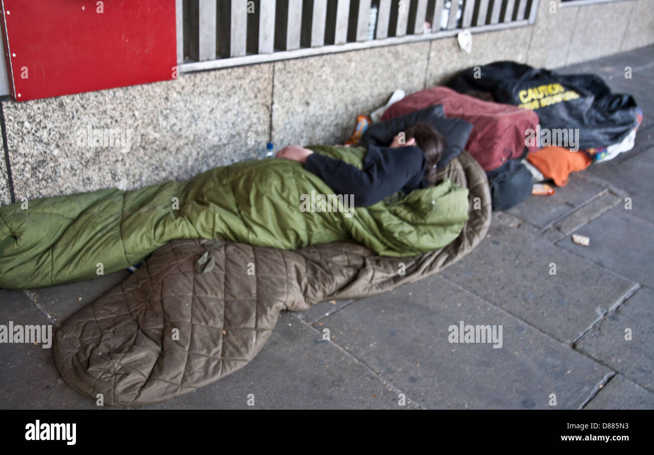 Homeless person sleeping on the streets of London, near Victoria ...