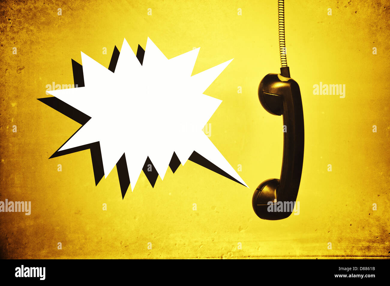Hanging vintage phone receiver over a grunge background Stock Photo - Alamy