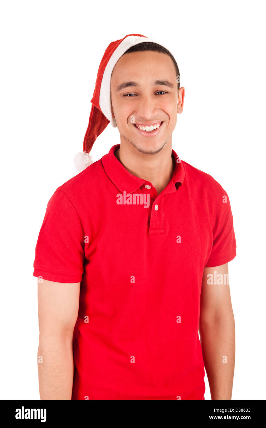 happy black santa claus over white background Stock Photo - Alamy