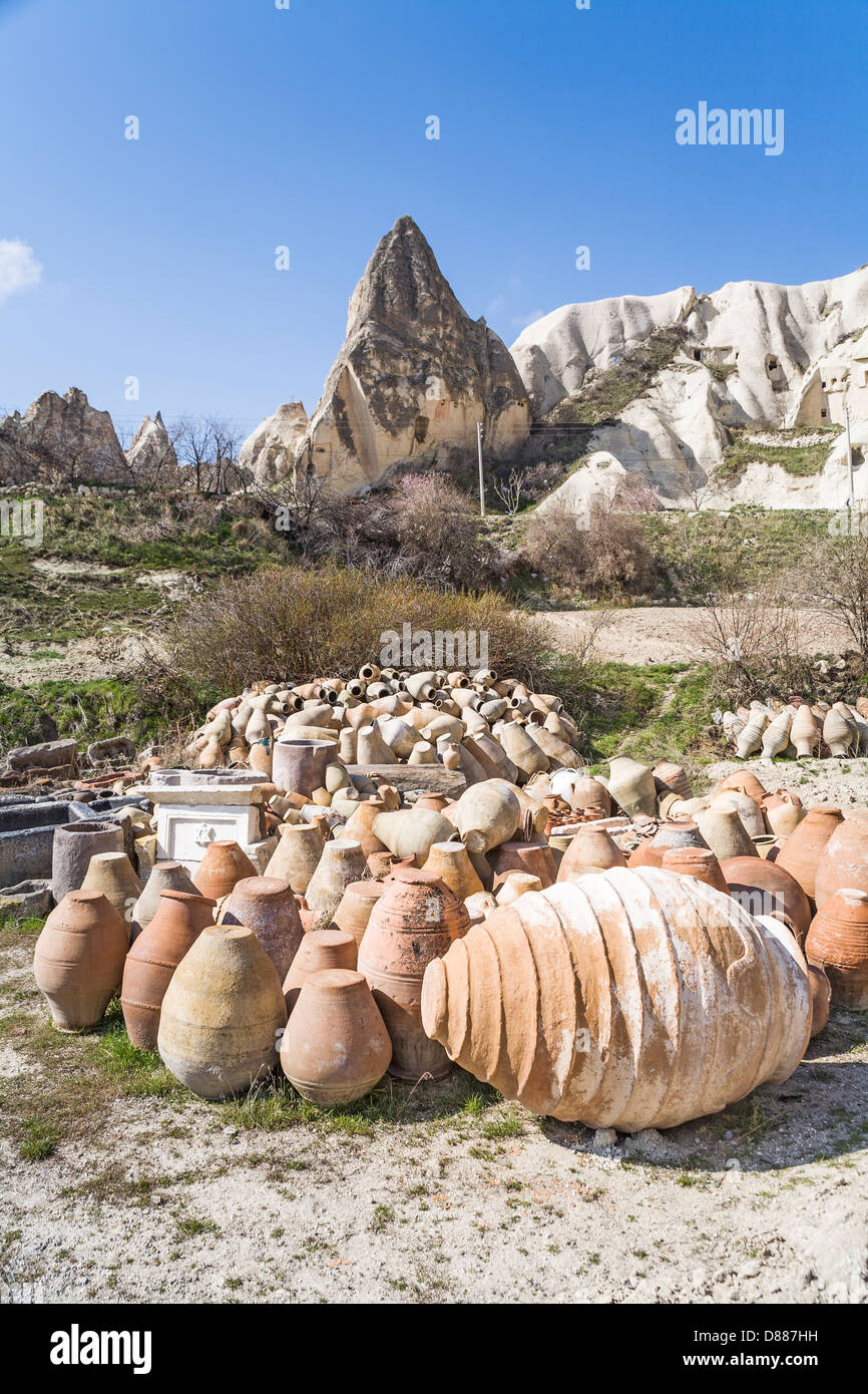 Fairy chimney landscape and pottery in Goreme, Cappadocia, Central ...
