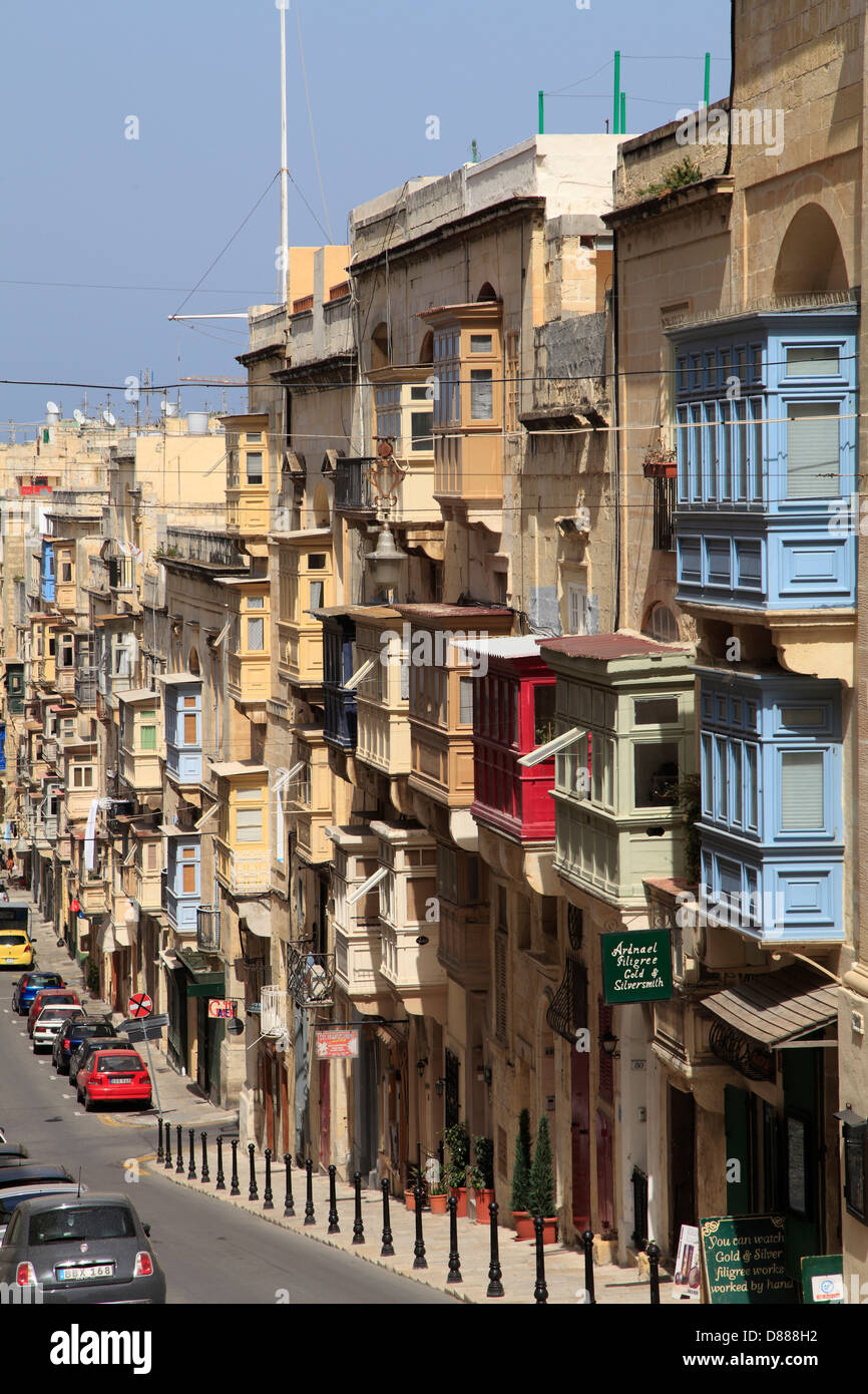 Malta, Valletta, street scene, typical traditional architecture Stock ...