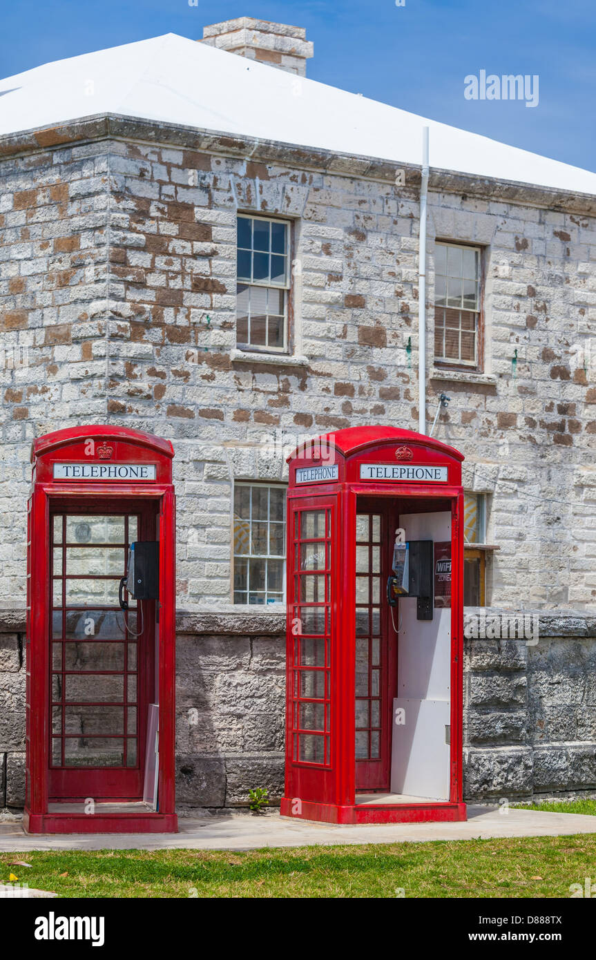 A red telephone box, typical of the English influence, in the Royal ...