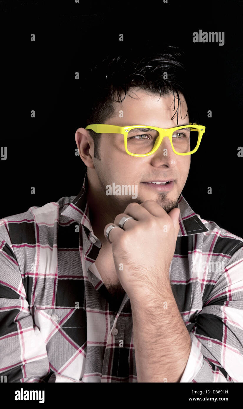 Man thinking on black background Stock Photo - Alamy