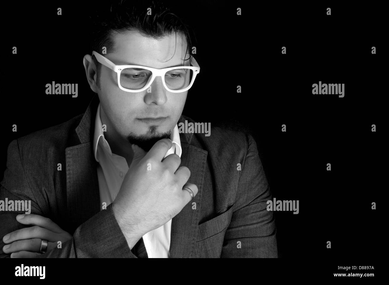 Male portrait in low key and black and white Stock Photo - Alamy