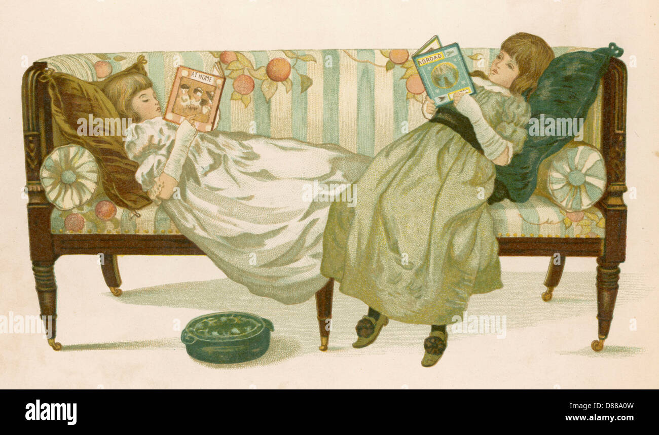 Two Girls Reading Books Stock Photo - Alamy