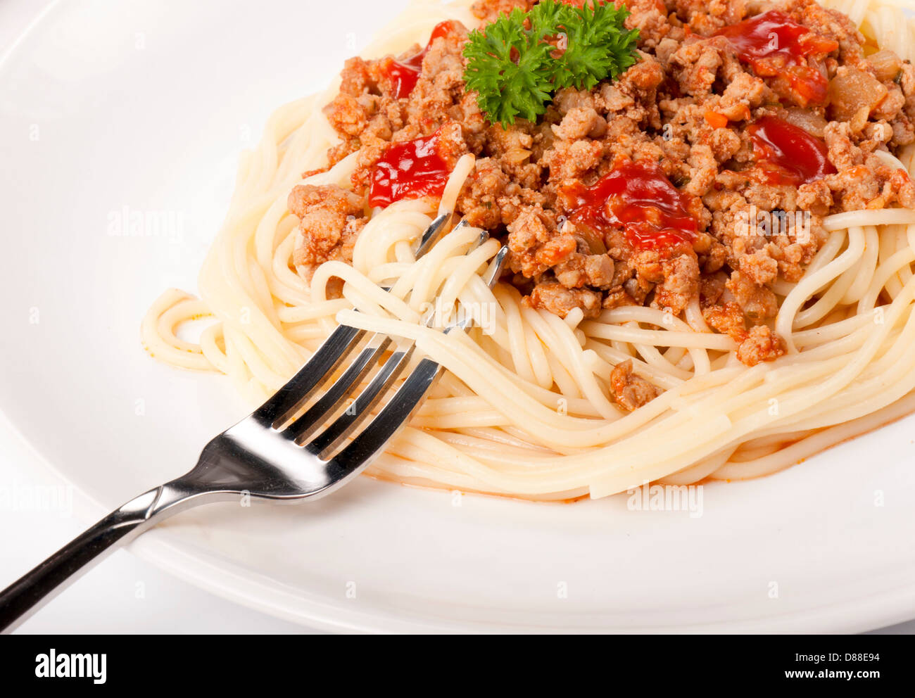 Selective focus on the spaghetti on fork Stock Photo - Alamy
