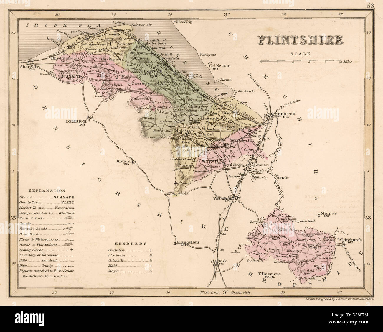 Map flintshire c1857 hi-res stock photography and images - Alamy