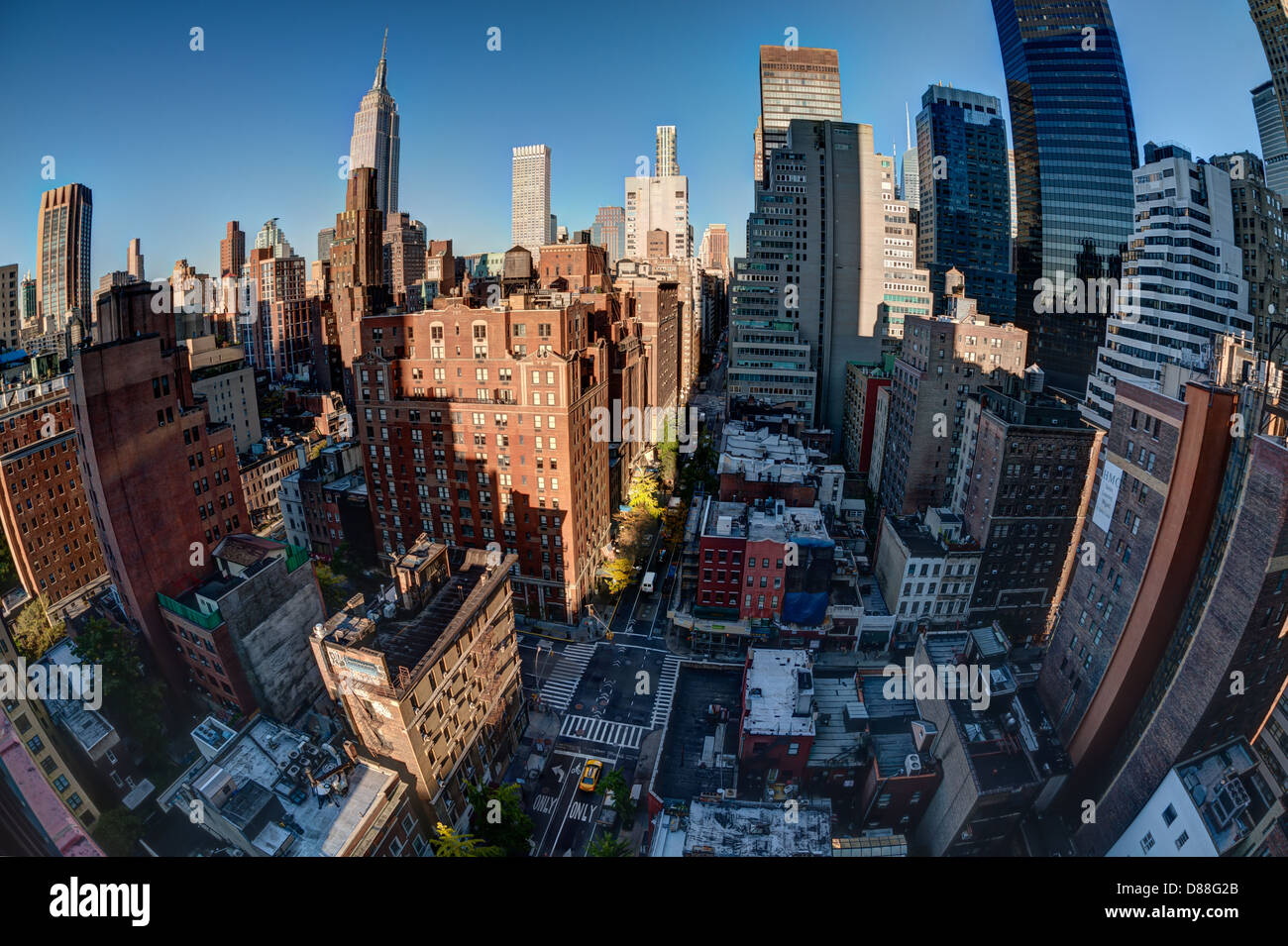 A morning view of the midtown Manhattan skyline as seen from a rooftop ...