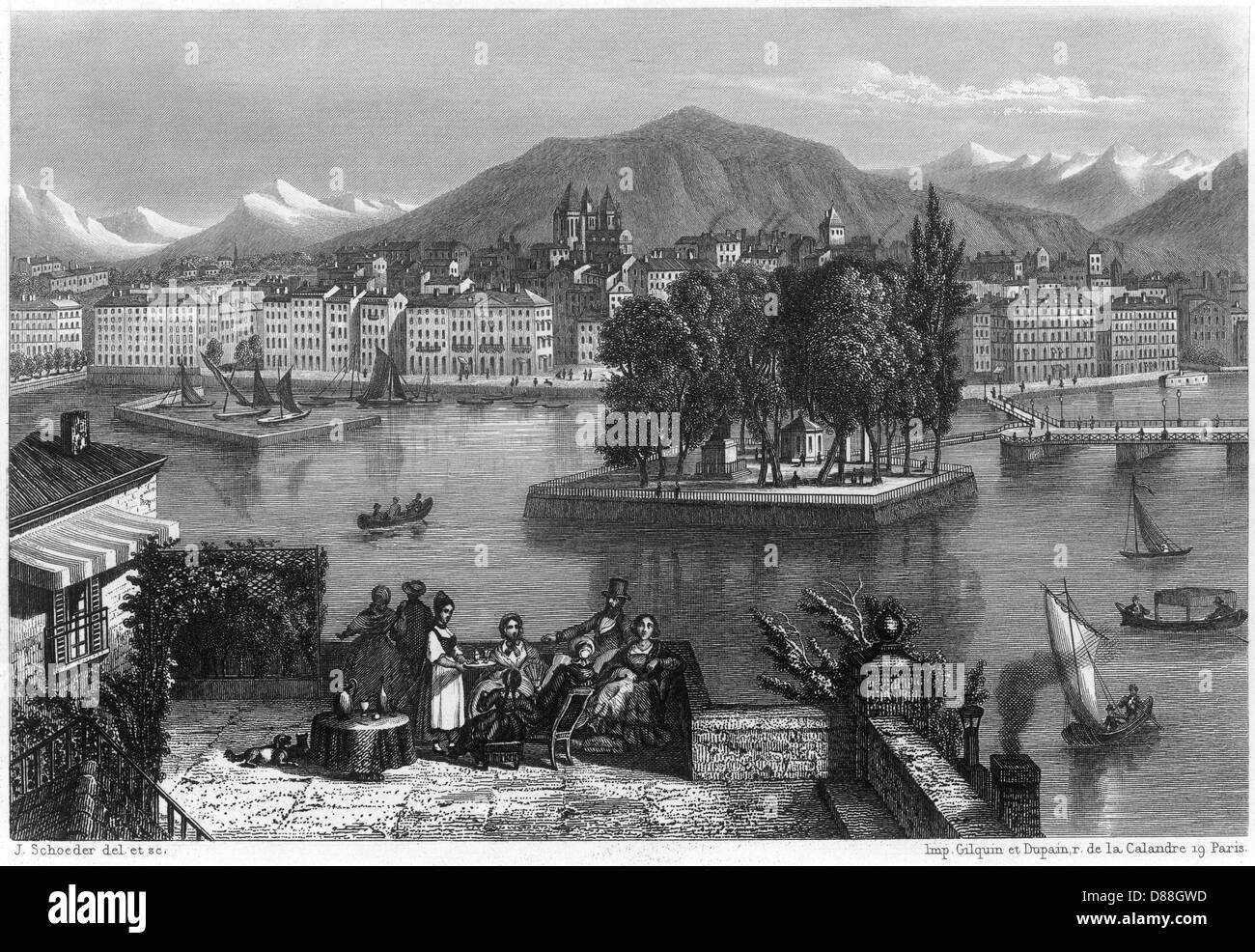 GENEVA/ACROSS LAKE C1840 Stock Photo - Alamy