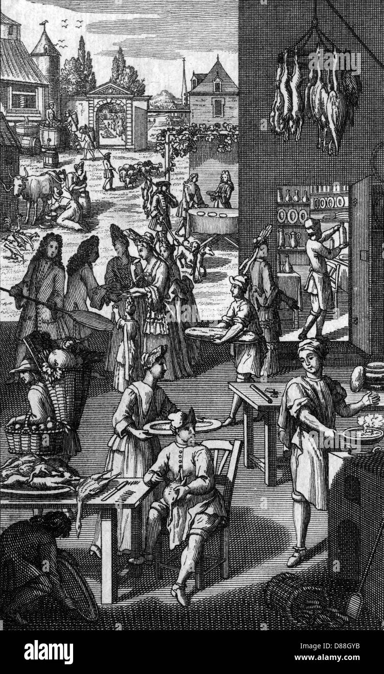 Food preparation in the 17th century Stock Photo - Alamy