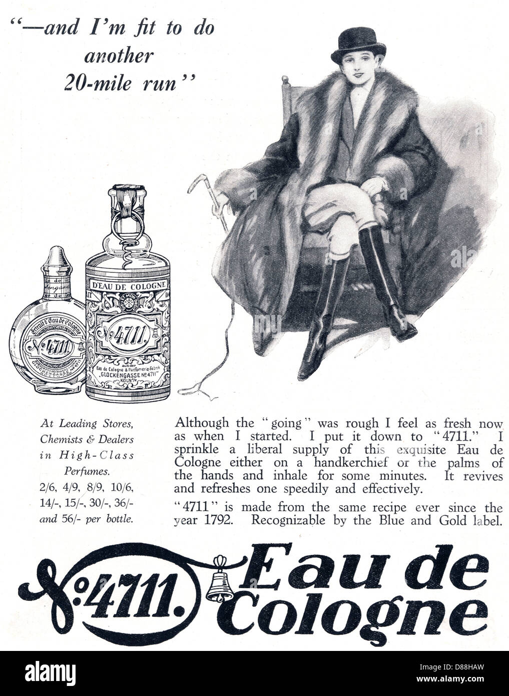 Advert for Eau de Cologne 1929 Stock Photo - Alamy