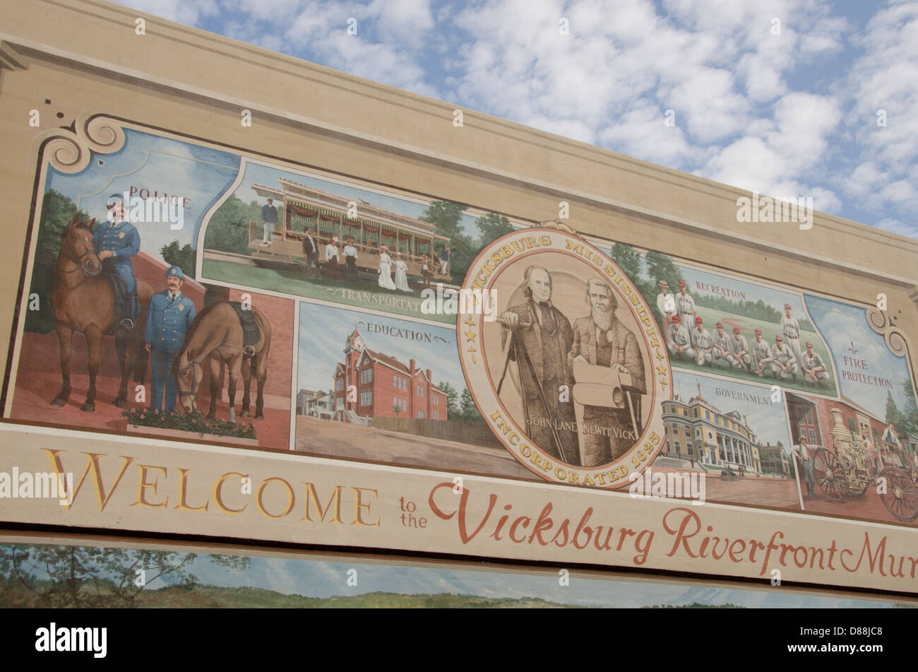 Mississippi, Vicksburg. Vicksburg Riverfront Murals, paintings of historic events in the history ...
