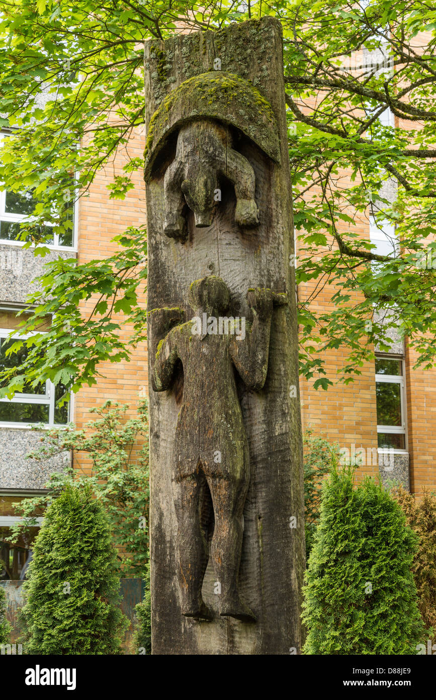 "Man meets Bear" A Coast Salish Welcome pole carved by Simon Charlie ...