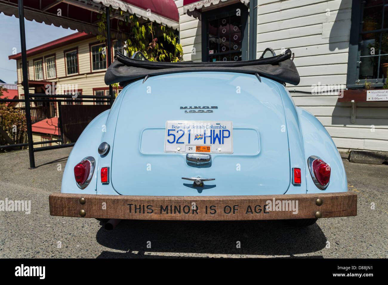 Old Morris Minor car, Cowichan Bay, British Columbia, Canada Stock ...